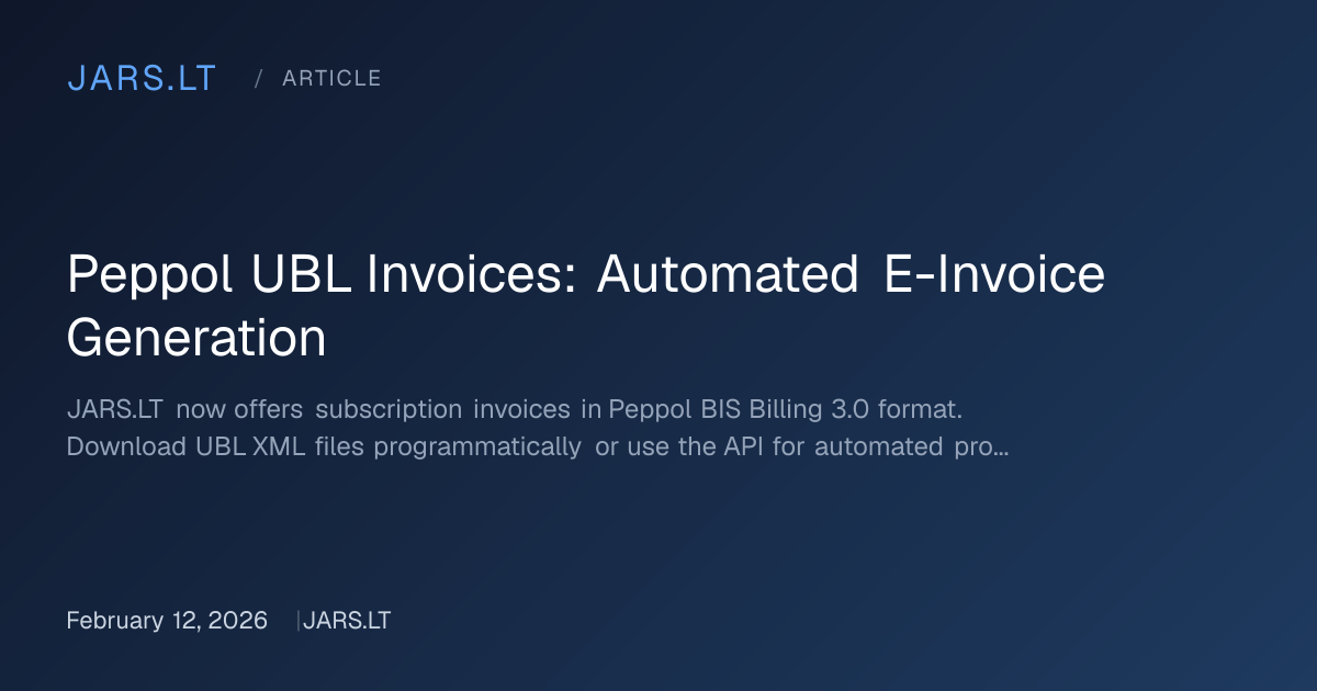 Peppol UBL Invoices: Automated E-Invoice Generation | JARS.LT